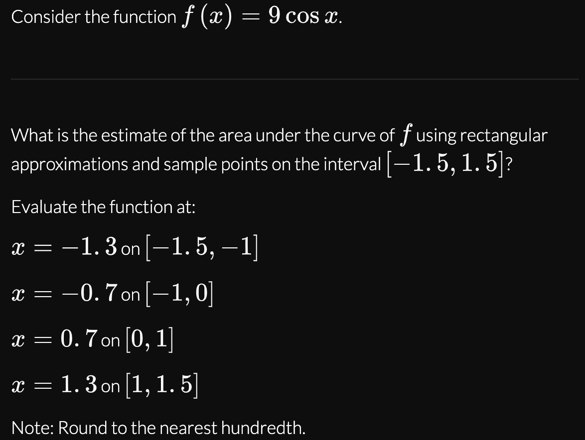Solved Consider the function f (x = 9 COS X. What is the | Chegg.com