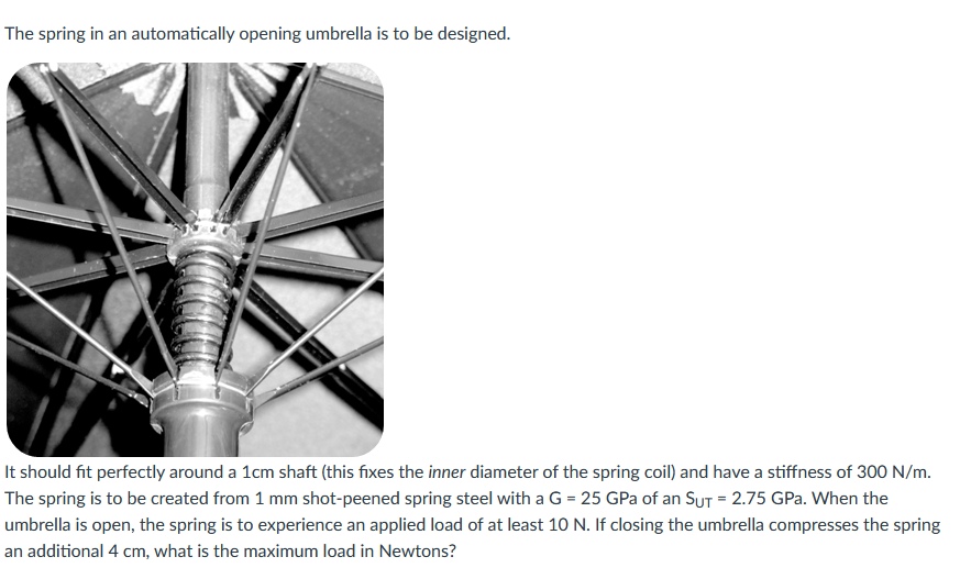 Solved The spring in an automatically opening umbrella is to | Chegg.com