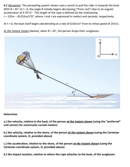 Solved 4.) [40 points) The parasailing system shown uses a | Chegg.com