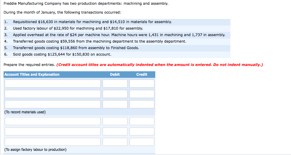 Solved Freddie Manufacturing Company has two production | Chegg.com