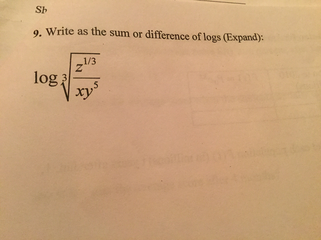 Solved Sh Write as the sum or difference of logs (Expand): | Chegg.com
