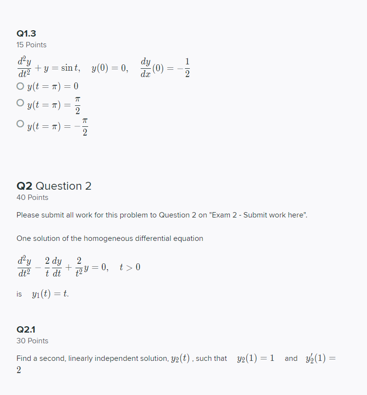 Solved Q1 40 Points Solve the following initial value | Chegg.com