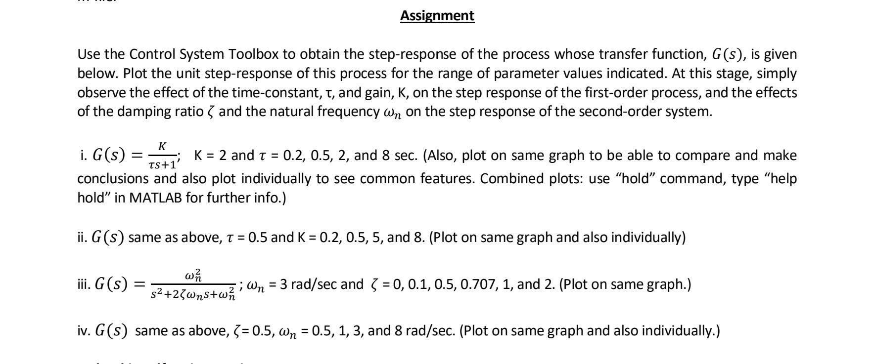 Solved Assignment Use the Control System Toolbox to obtain | Chegg.com