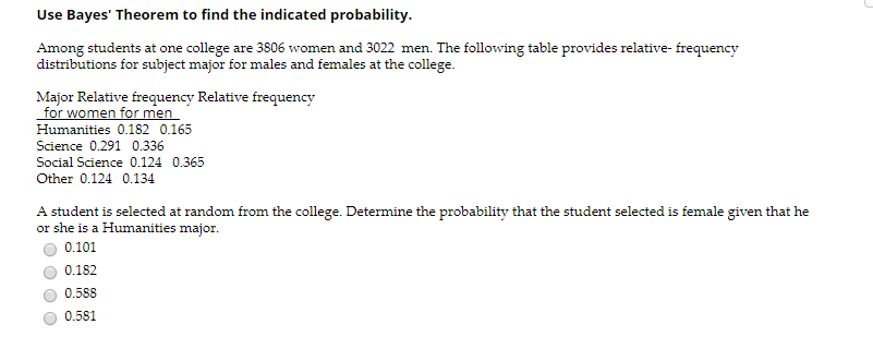 Solved Use Bayes' Theorem to find the indicated probability. | Chegg.com