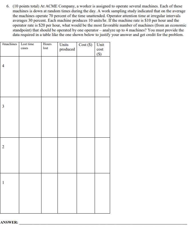 Solved 6. (10 points total) At ACME Company, a worker is | Chegg.com
