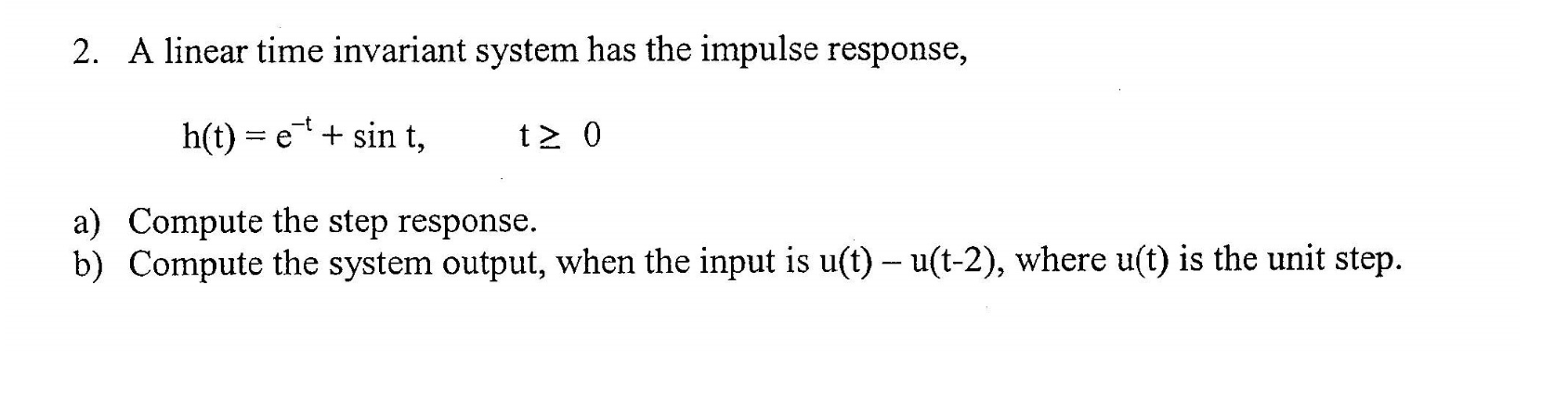 Solved 2. A linear time invariant system has the impulse | Chegg.com