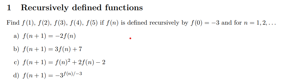 Solved 1 Recursively defined functions Find | Chegg.com