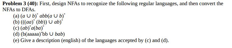 Solved First, design NFAs to recognize the following | Chegg.com