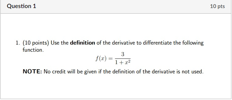 Solved Question 1 10 pts 1. (10 points) Use the definition | Chegg.com