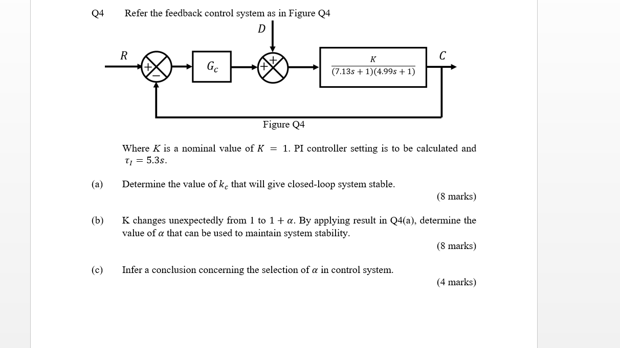 Solved Q4 Refer the feedback control system as in Figure Q4 | Chegg.com