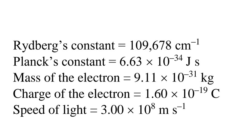 Solved Rydberg's constant = 109,678 cm Planck’s constant = | Chegg.com