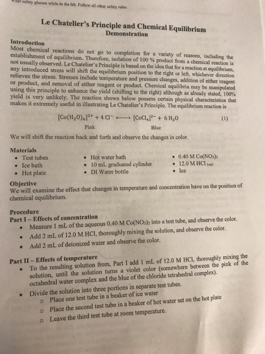 Solved 1. Using Le Chatelier's principle and the chemical | Chegg.com