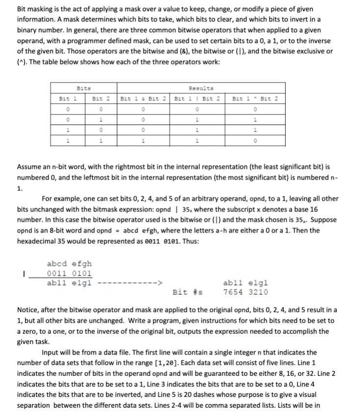Solved Bit masking is the act of applying a mask over a | Chegg.com