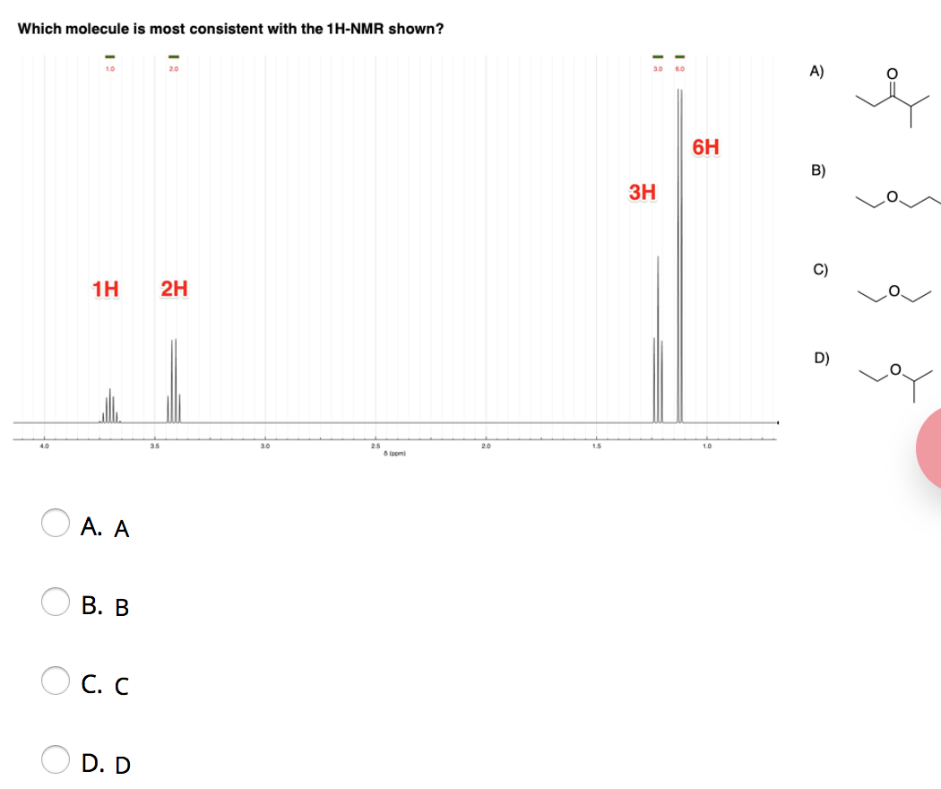 Solved Which molecule is most consistent with the 1H-NMR | Chegg.com