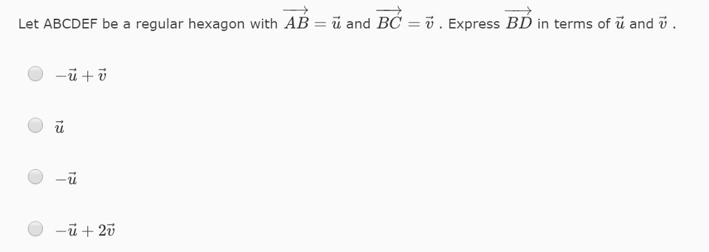 Solved Let ABCDEF be a regular hexagon with AB-u and BC v. | Chegg.com