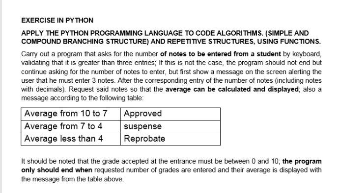 Solved EJERCICIOS EN PYTHON APLICAR EL LENGUAJE DE | Chegg.com