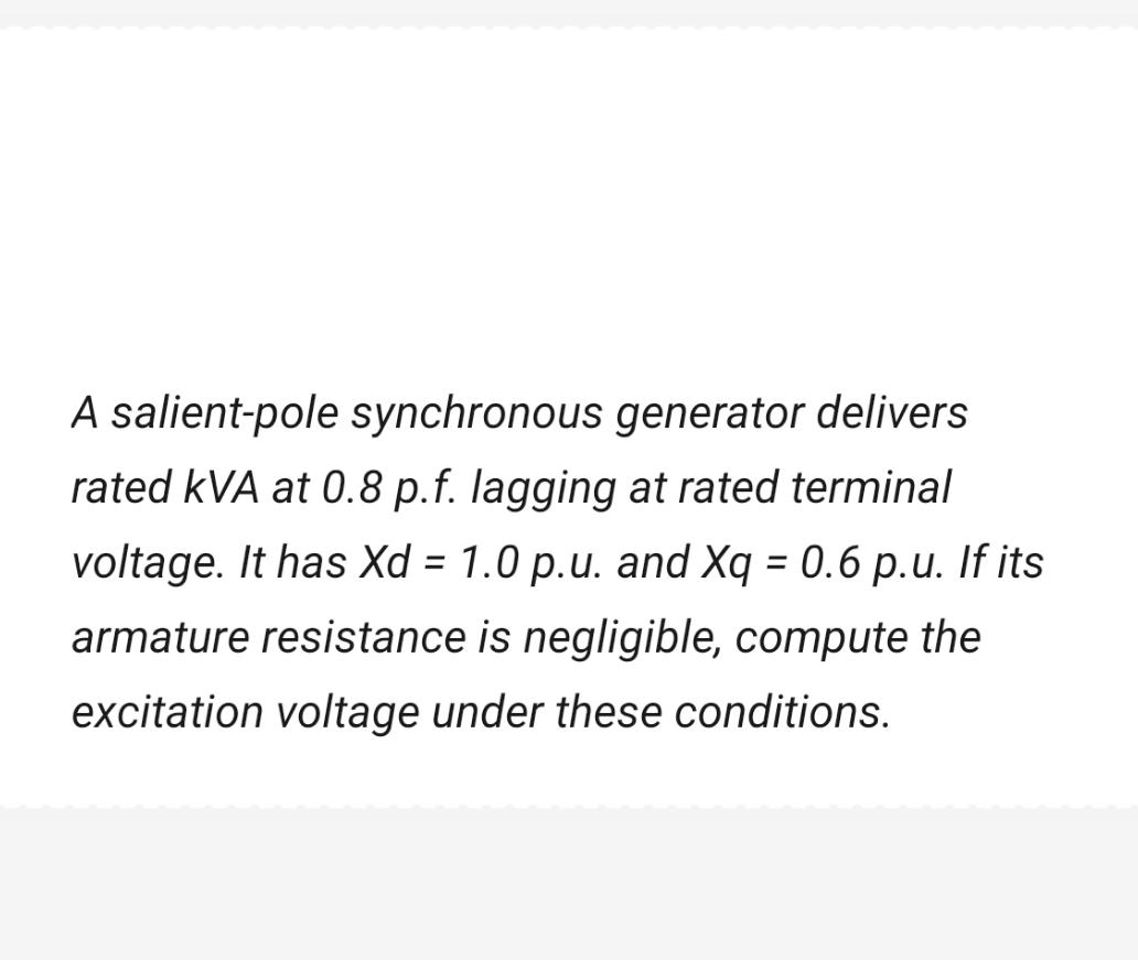 Solved A salient-pole synchronous generator delivers rated | Chegg.com