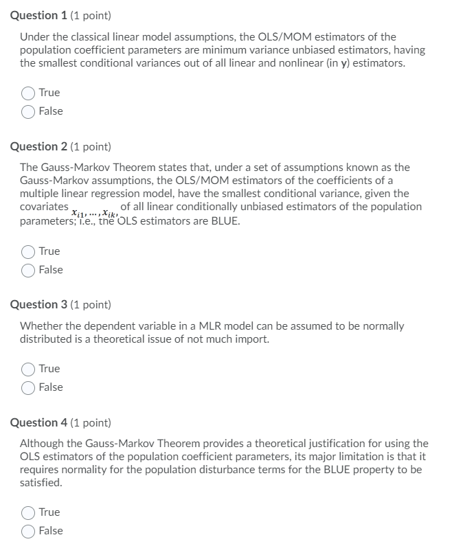 Solved Question 1 (1 point) Under the classical linear model | Chegg.com