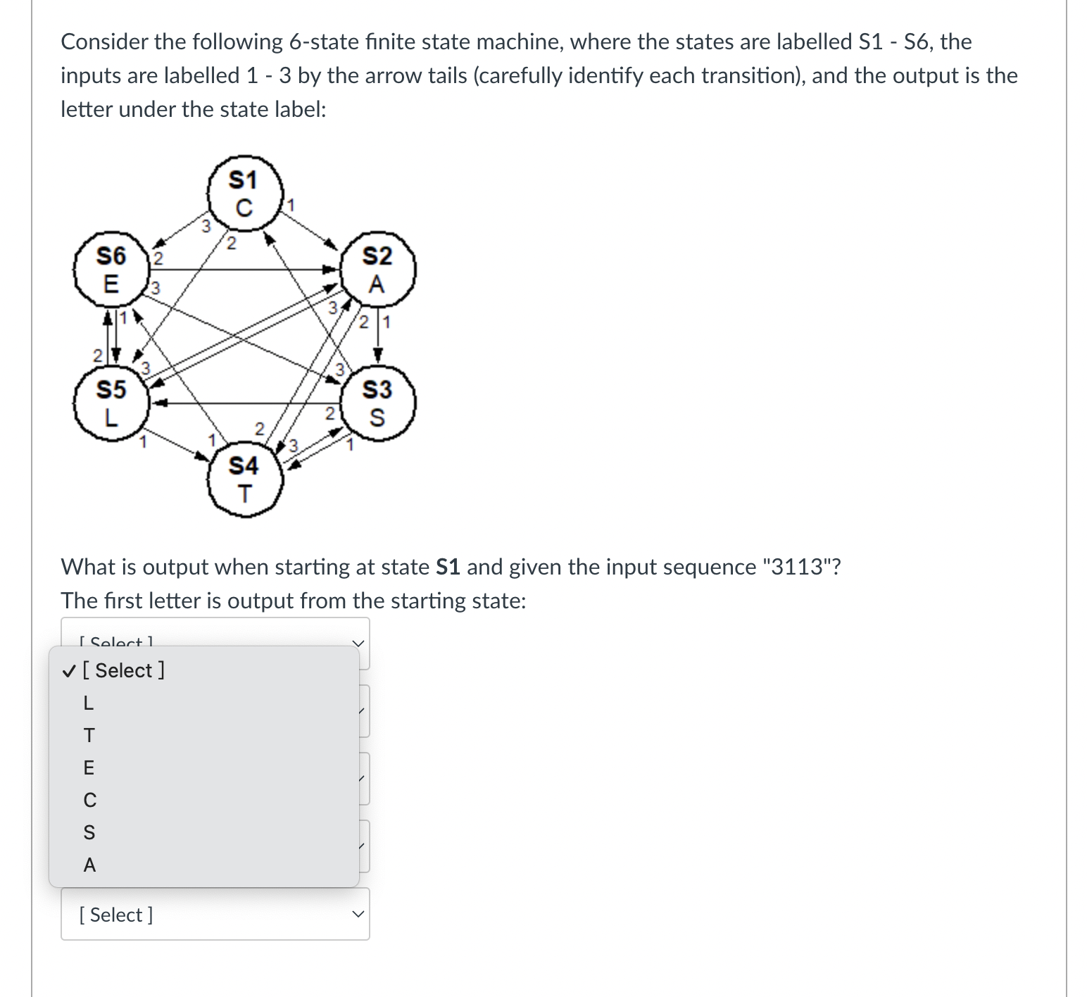 Solved Consider the following 6-state finite state machine, | Chegg.com