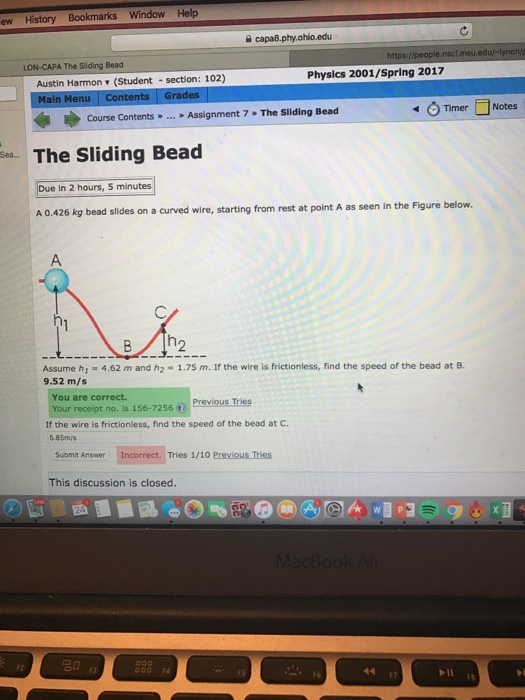 Solved A 0.426 kg bead slides on a curved wire, starting | Chegg.com