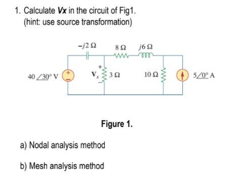 Solved 1. Calculate Vx in the circuit of Fig1. (hint: use | Chegg.com
