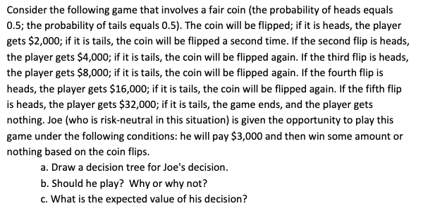 Solved Consider the following game that involves a fair coin | Chegg.com