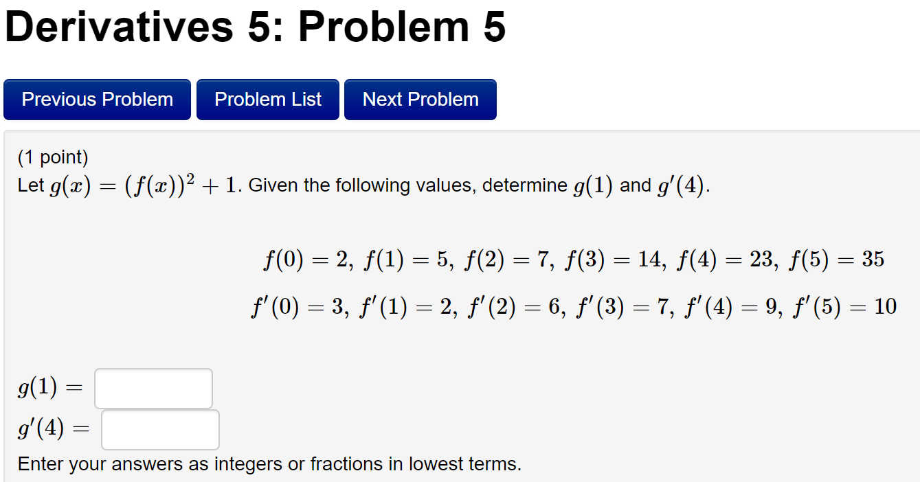 Solved Derivatives 5: Problem 5 (1 point) Let | Chegg.com