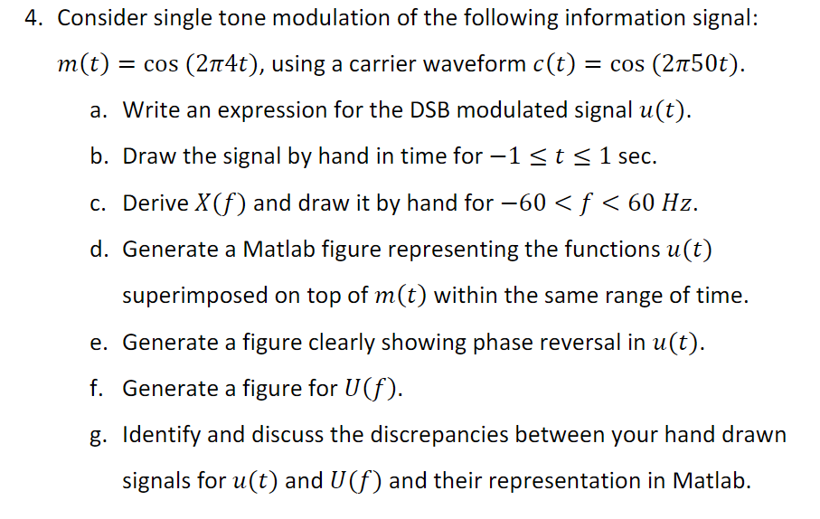 Solved Consider single tone modulation of the following | Chegg.com