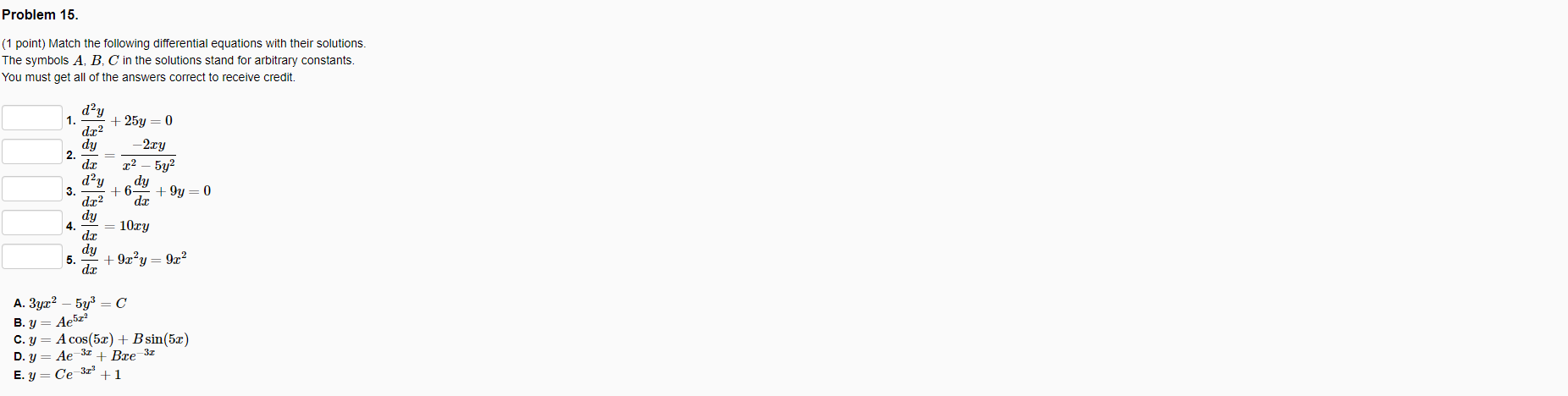 Solved Problem 15. (1 point) Match the following | Chegg.com