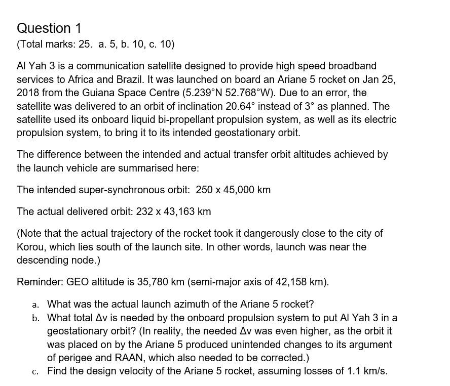 (Total marks: 25. a. 5 , b. 10, c. 10) Al Yah 3 is a | Chegg.com