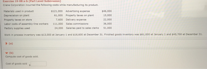 Solved Exercise 19-08 a-b (Part Level Submission) Crane | Chegg.com