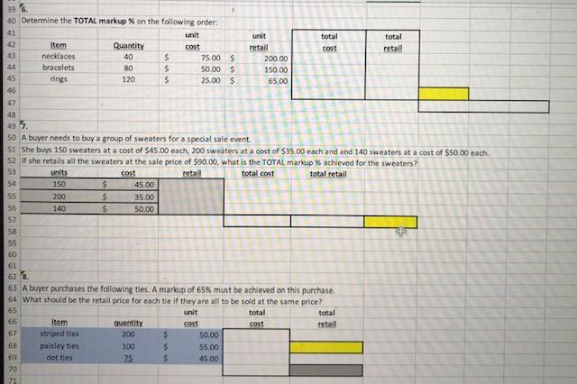 Solved total total cost retail 39 6. 40 Determine the TOTAL | Chegg.com