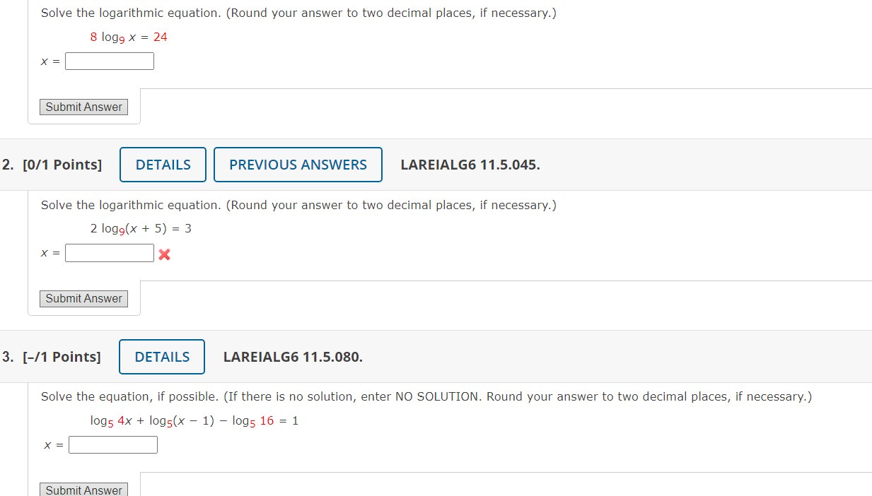 Solved Solve the logarithmic equation. (Round your answer to | Chegg.com