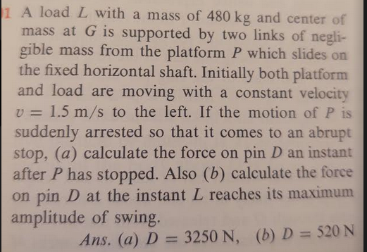 1 A load L with a mass of 480 kg and center of mass | Chegg.com
