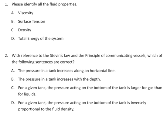 Solved 1. Please identify all the fluid properties. A. | Chegg.com
