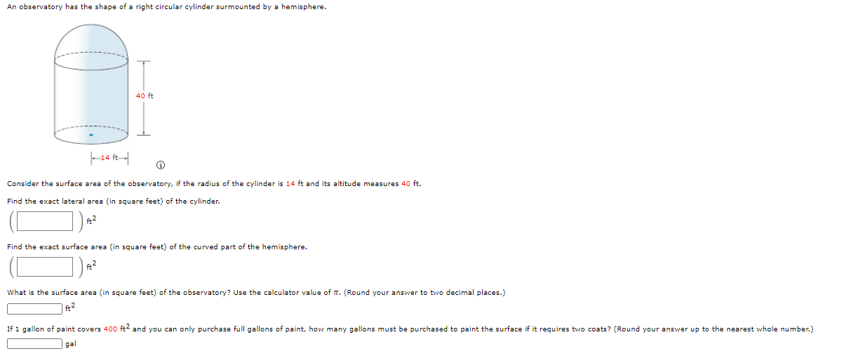 Solved An observatory has the shape of a right circular | Chegg.com