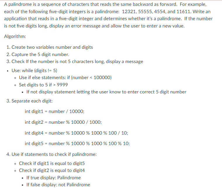 Solved Using Java A Palindrome Is A Sequence Of