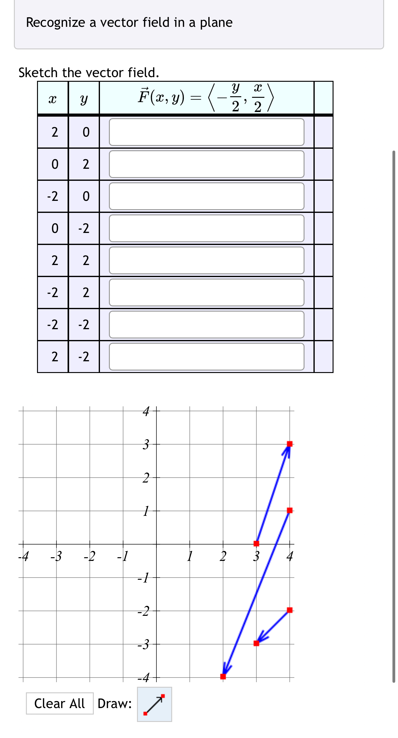Recognize a vector field in a planeSketch the vector | Chegg.com