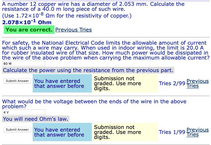 Solved A number 12 copper wire has a diameter of 2.053 mm. | Chegg.com