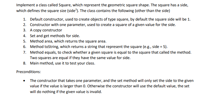 Solved Implement a class called Square, which represent the | Chegg.com