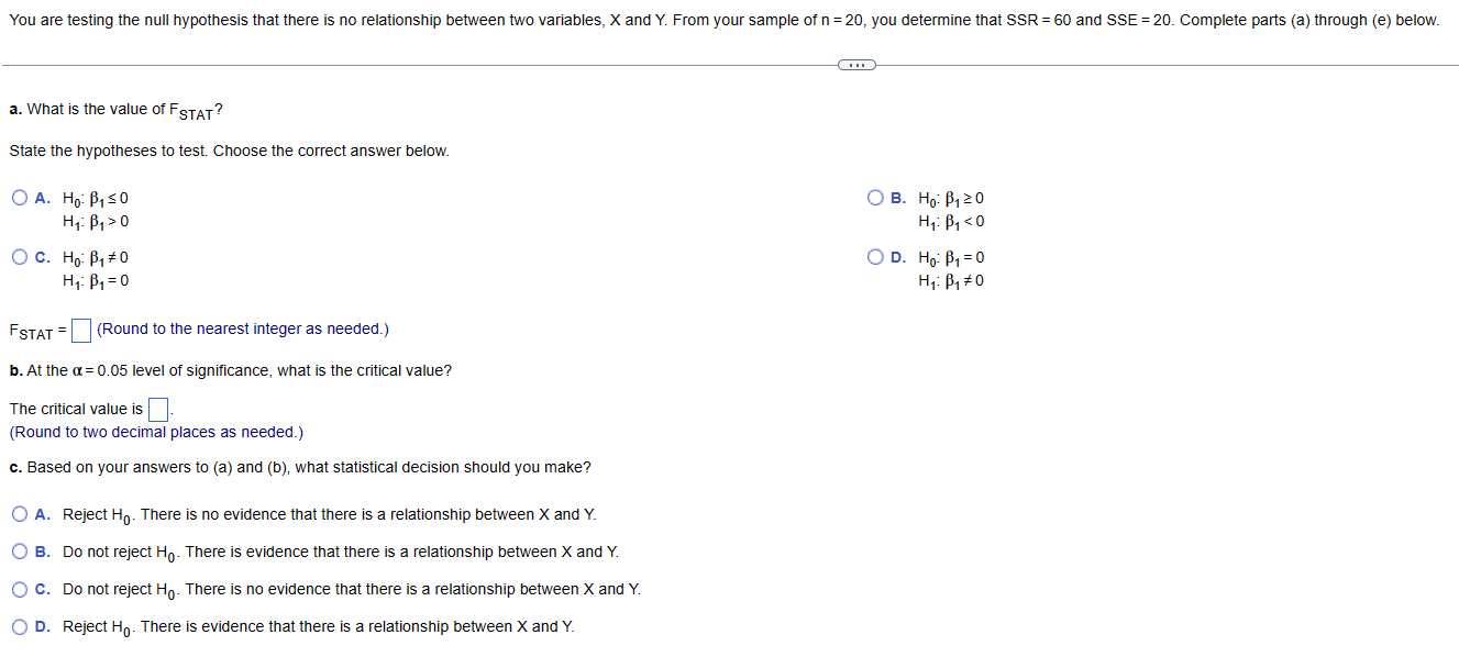 Solved a. What is the value of FSTAT ? State the hypotheses | Chegg.com