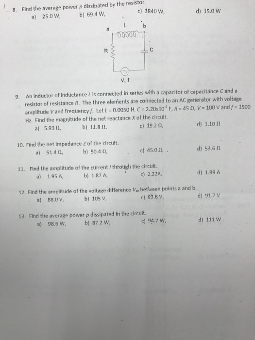 Solved Find the average power p dissipated by the resistor. | Chegg.com