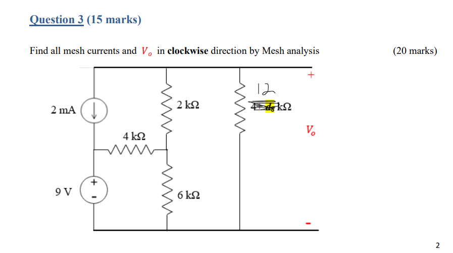 Solved Find all mesh currents and 𝑉𝑉𝑜𝑜 in clockwise | Chegg.com