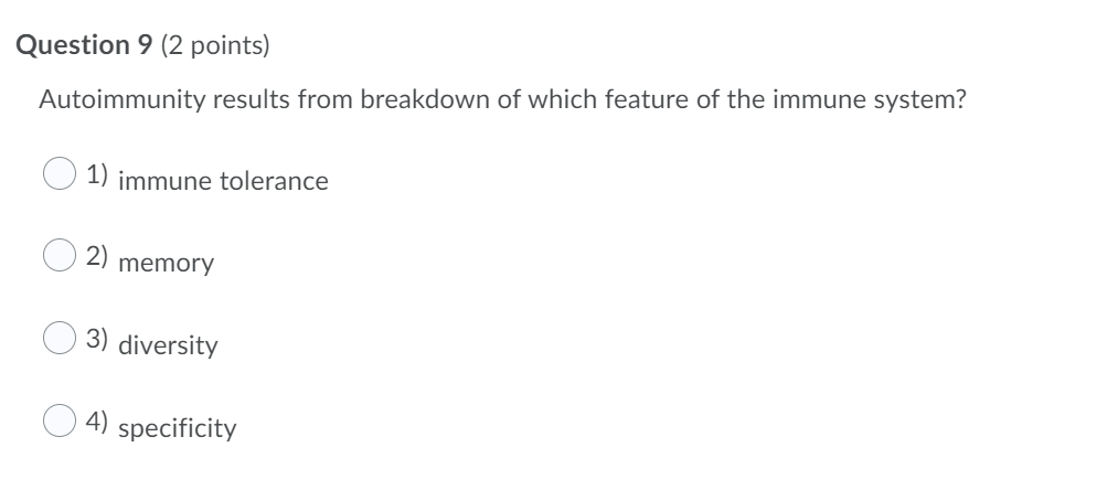 Solved Question 9 (2 points) Autoimmunity results from | Chegg.com