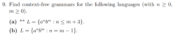 Solved 9. Find context-free grammars for the following | Chegg.com