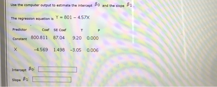 Solved Use the computer output to estimate the intercept ? 0 | Chegg.com