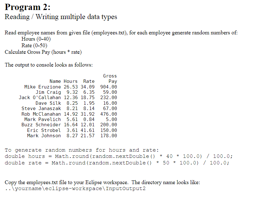 Solved Program 2:Reading / ﻿Writing multiple data typesRead | Chegg.com