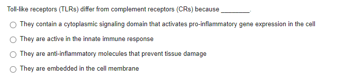 Solved Toll-like receptors (TLRs) differ from complement | Chegg.com