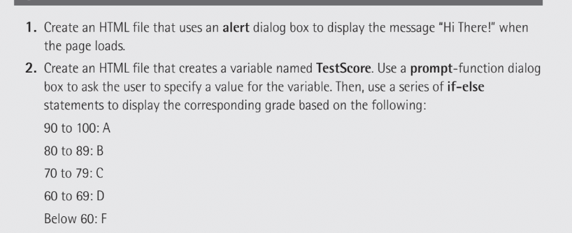 Solved 1. Create an HTML file that uses an alert dialog box | Chegg.com