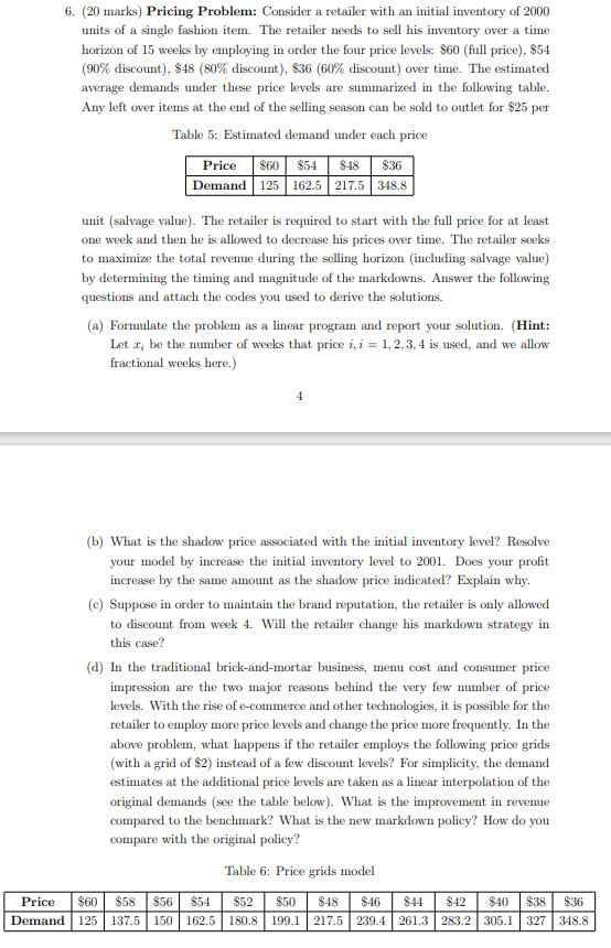 Solved (20 ﻿marks) ﻿Pricing Problem: Consider a retailer | Chegg.com